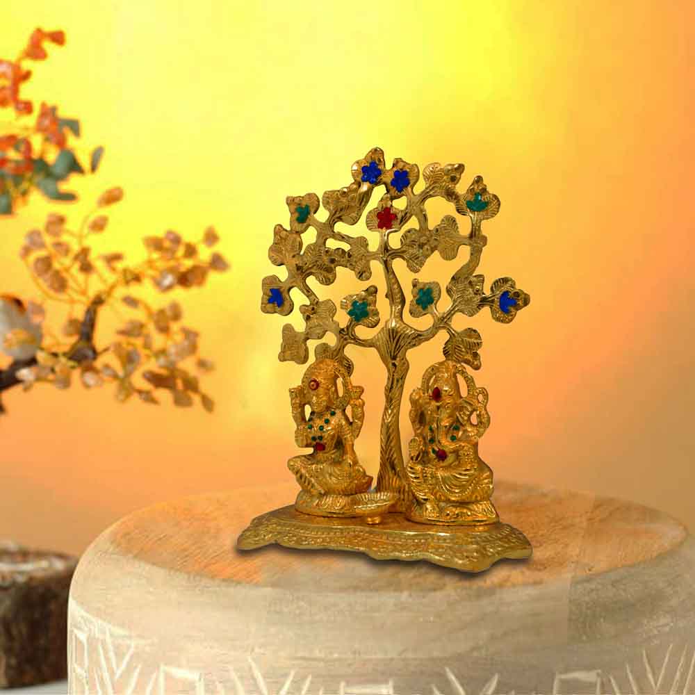 Metal Ganesh Lakshmi Idol with tree for Vinayagar Chaturthi Decoration