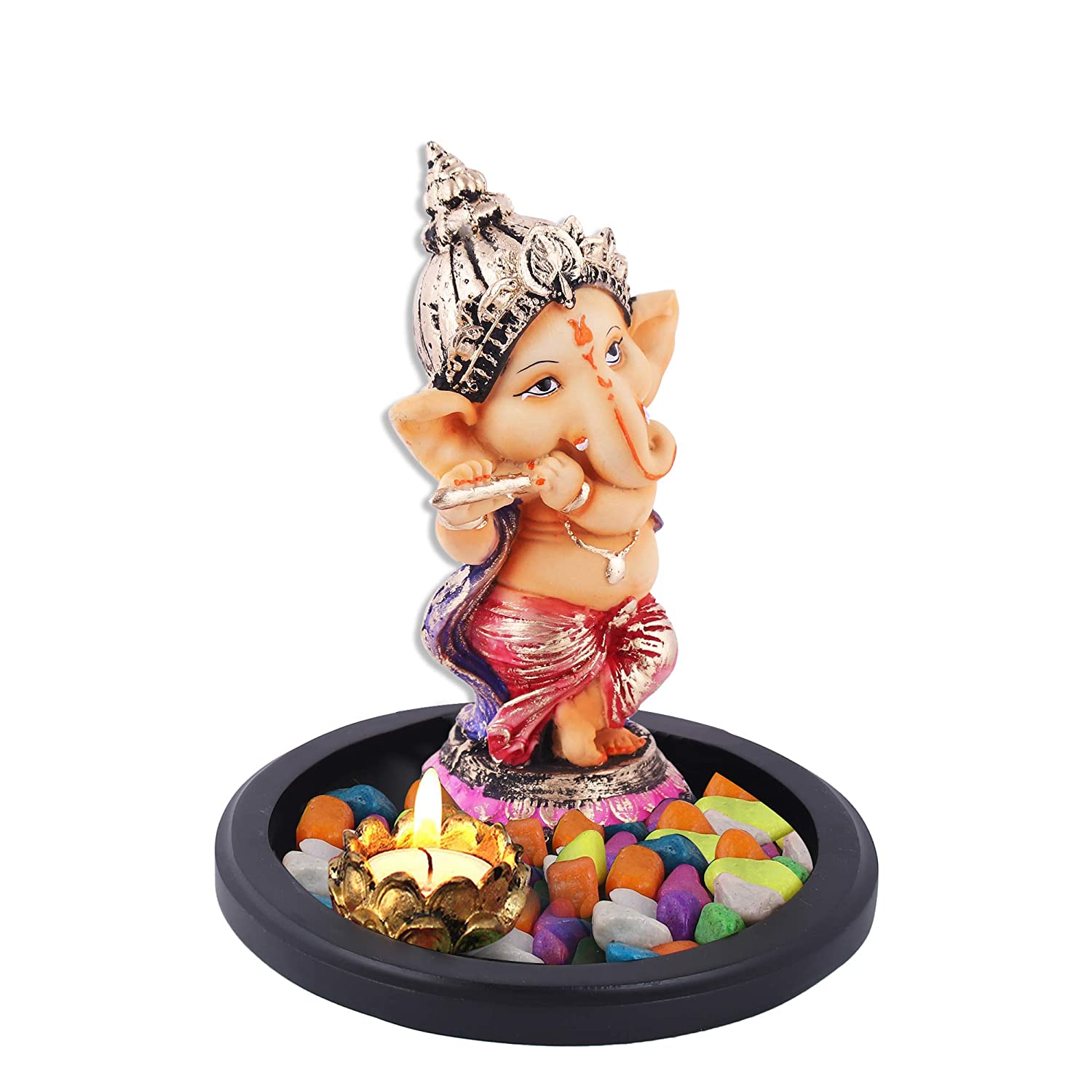 Buy Beige and Silver Ganesh Idol in Krishna Pose for Ganesha Sankashti ...