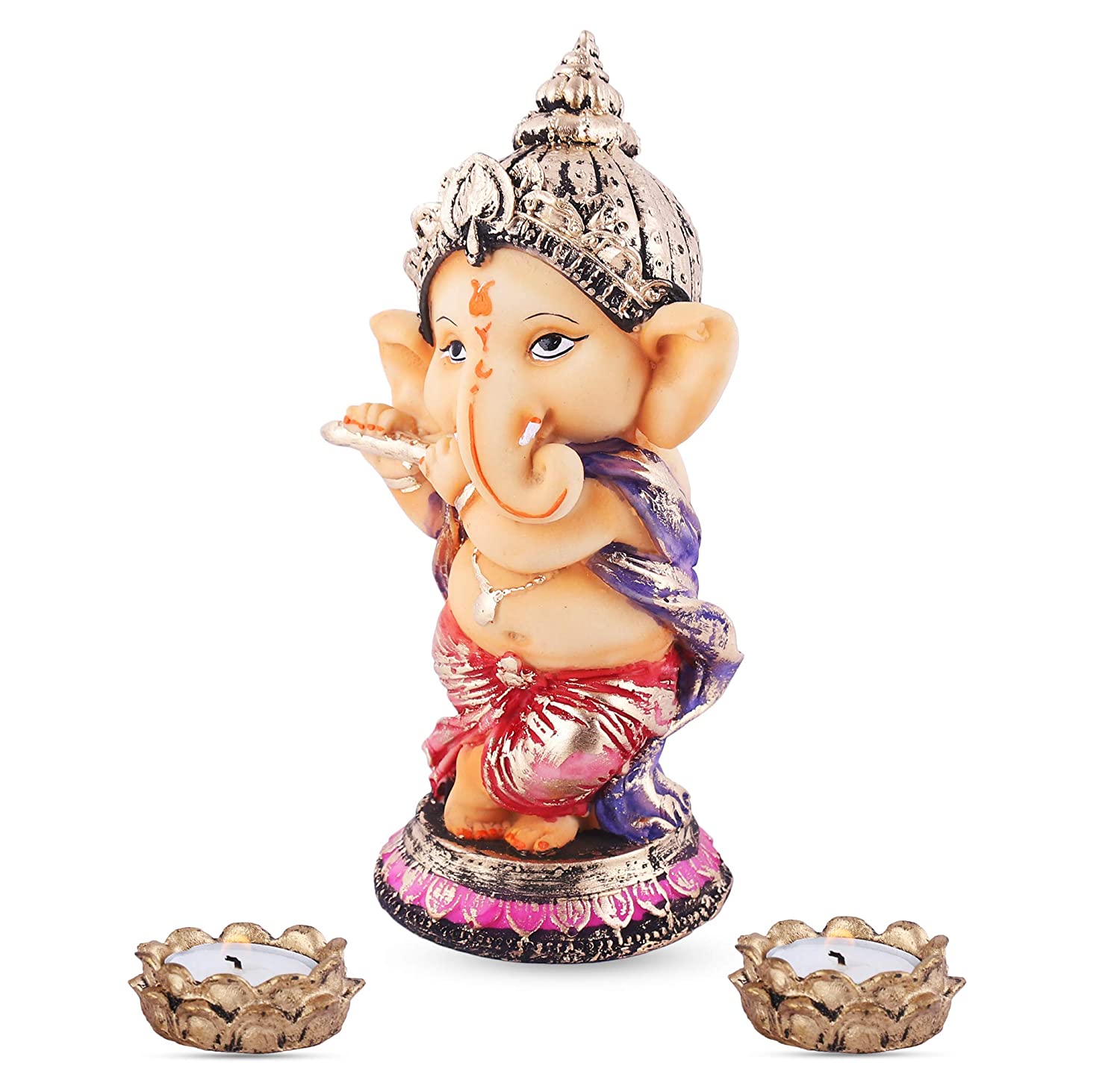 Buy Six Inch Beige Ganesh Idol Playing Flute for Ganesha Sankashti ...
