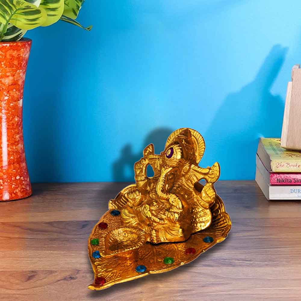 Buy Small Metal Sitting Golden Ganesh Idol for Ganesha Sankashti Pooja ...