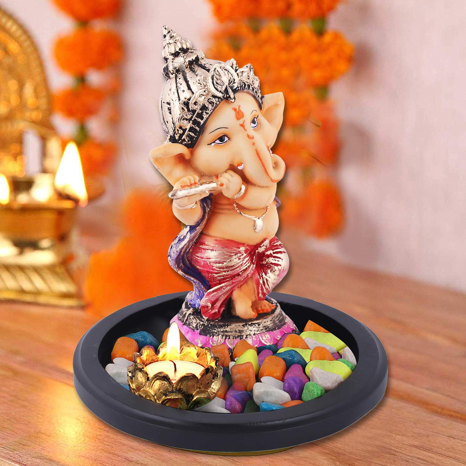 Buy Beige and Silver Ganesh Idol in Krishna Pose for Diwali Gifts ...