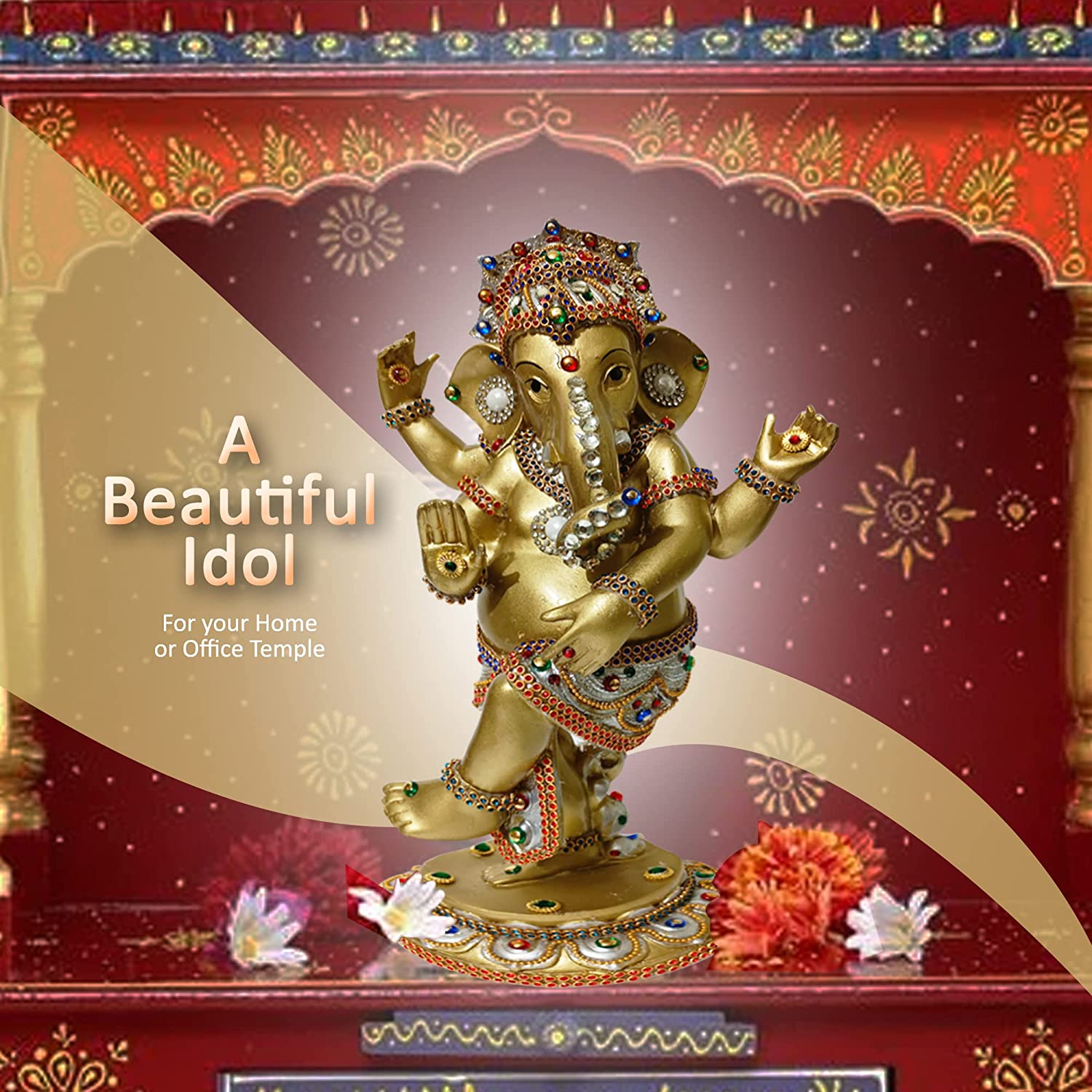 Antique Dancing Golden Ganesha Showpiece for Corner Table