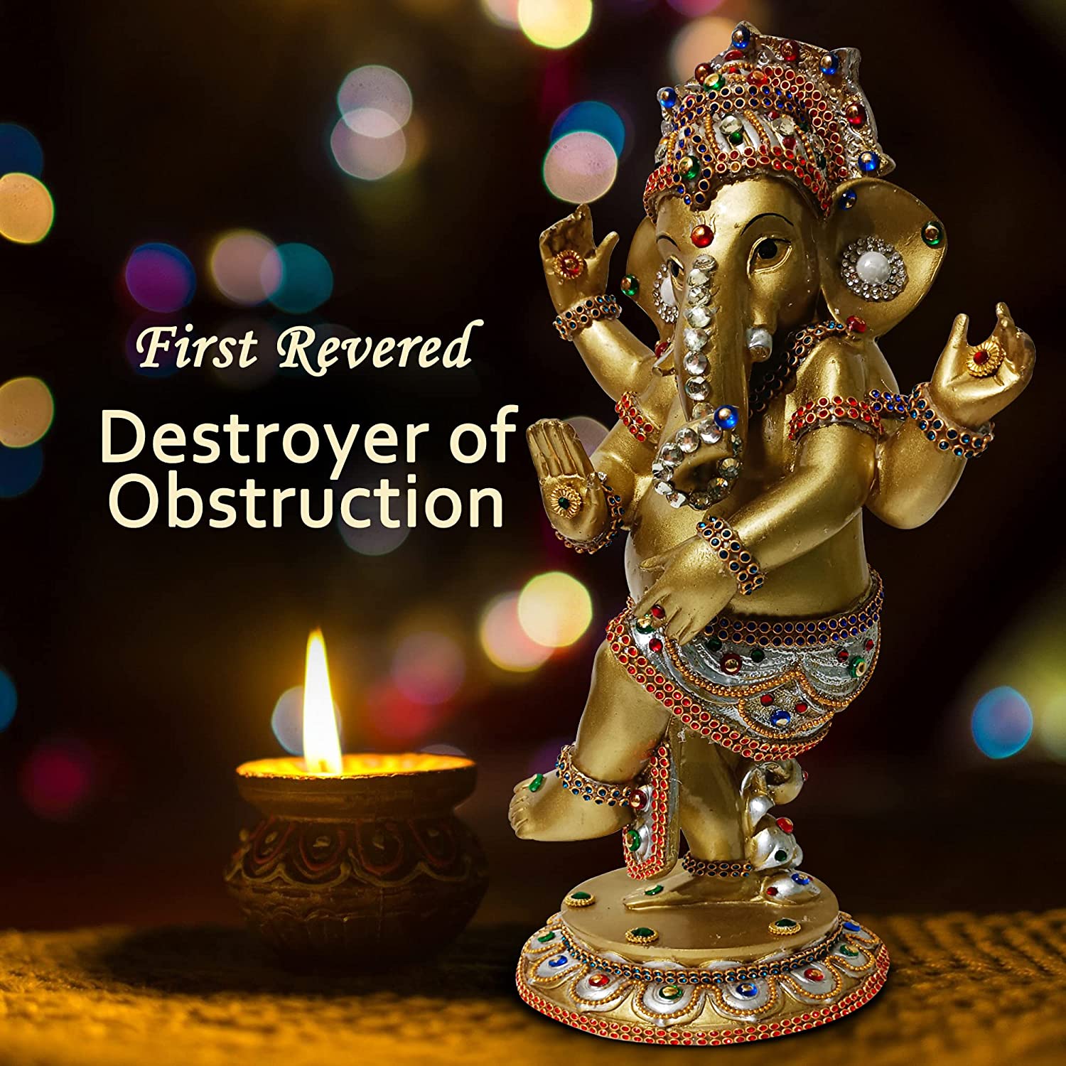 Antique Dancing Golden Ganesha Showpiece for Corner Table