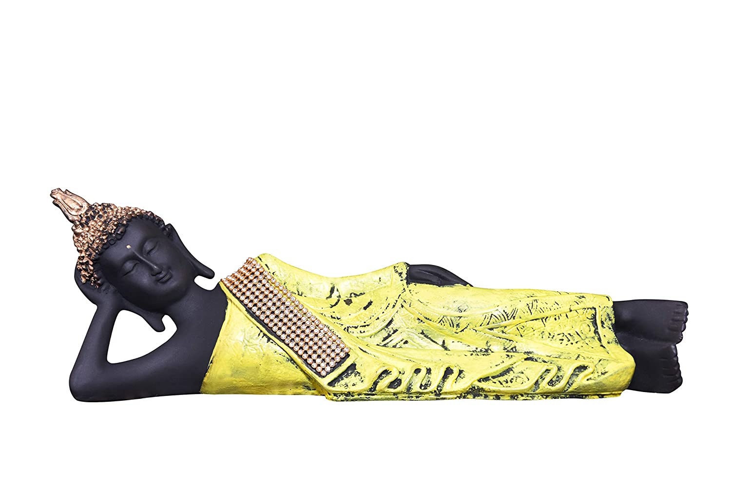 Reclining Yellow Buddha Unique Handmade Showpiece for Decoration