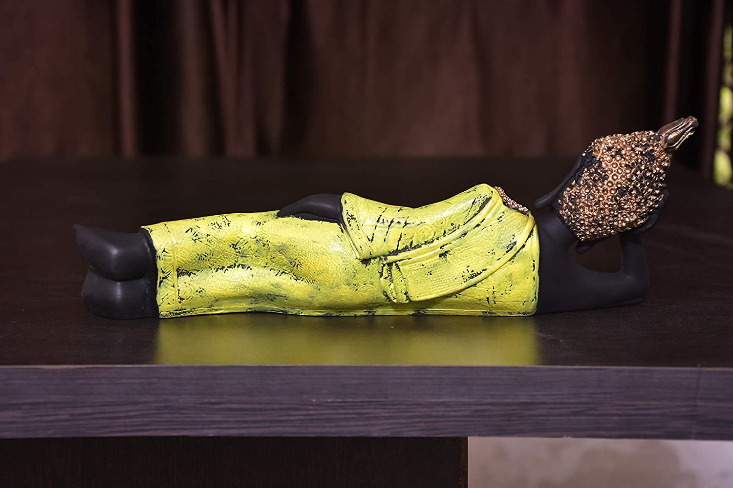 Reclining Yellow Buddha Unique Handmade Showpiece for Decoration