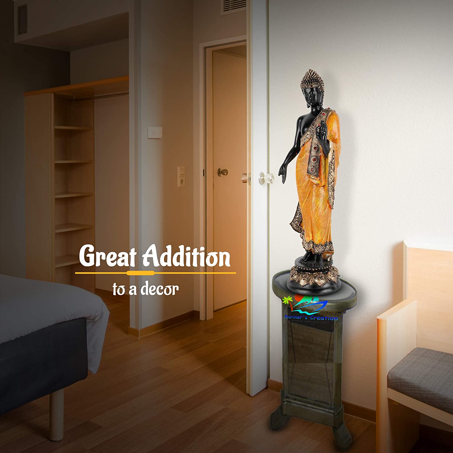 Black and Yellow Standing Buddha Handmade Unique Showpiece for a ...