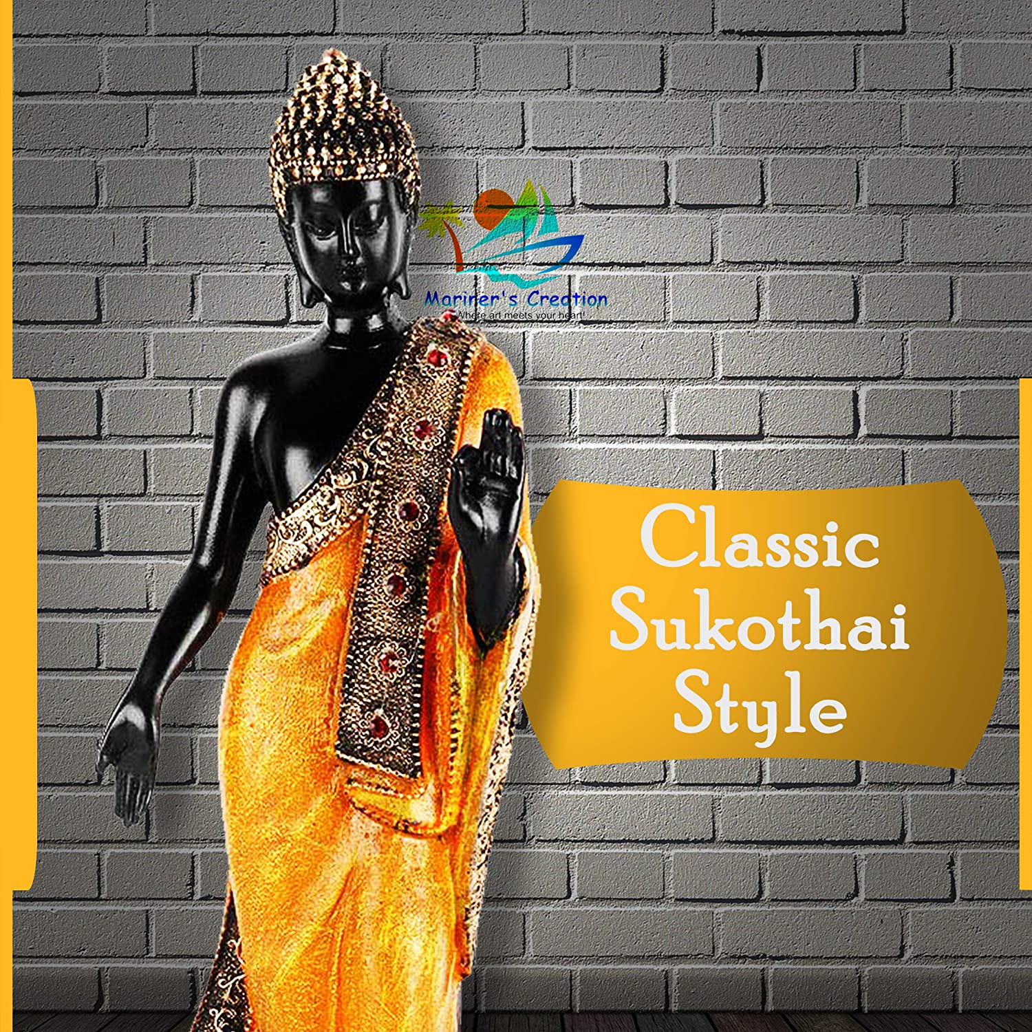 Black and Yellow Standing Buddha Handmade Unique Showpiece for a ...