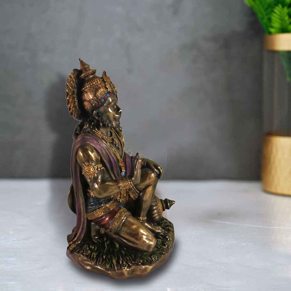 Sitting Hanuman Showpiece on a Platform with Gada for Living Room