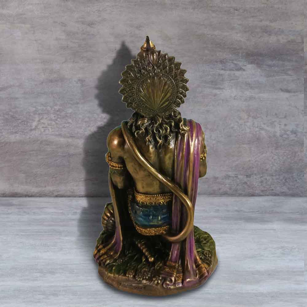 Sitting Hanuman Showpiece on a Platform with Gada for Living Room