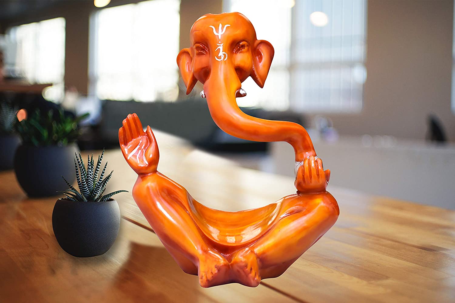 Miniature Modern Design Orange Ganesha Showpiece for Hall