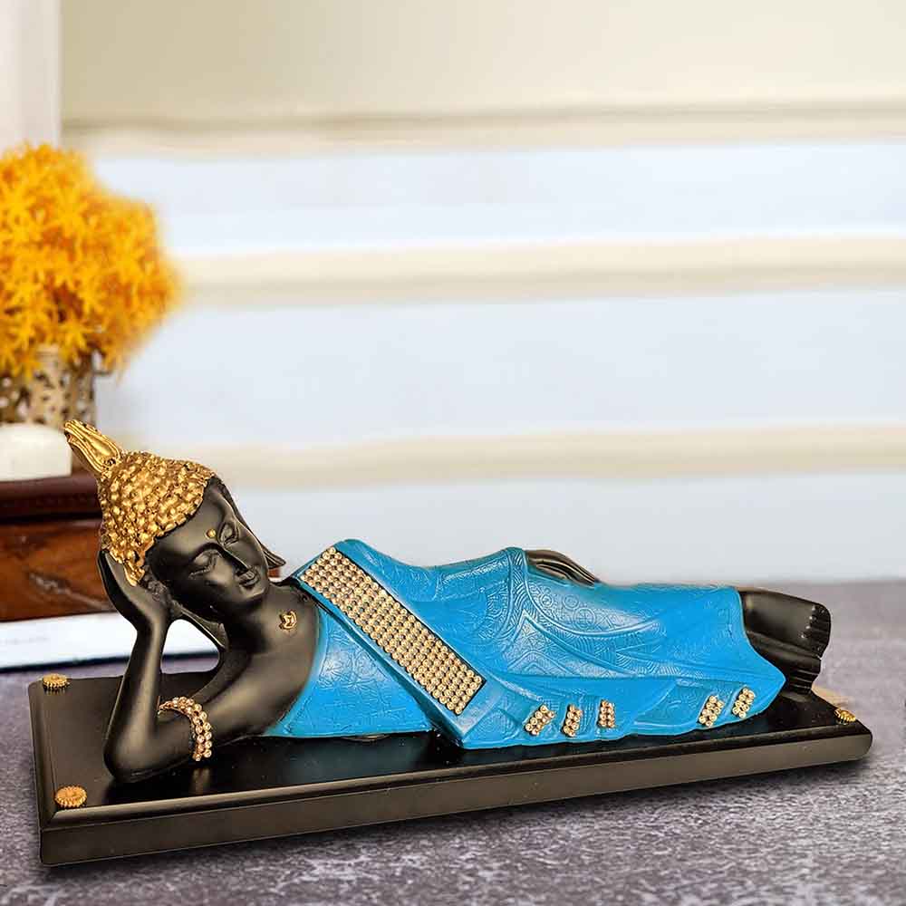 Miniature Reclining Black and Blue Buddha Showpiece for Dining Room