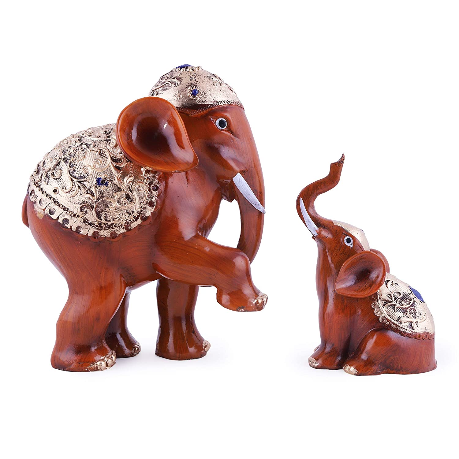 Small Resin Set of Two Rosewood and Silver Colour Elephant Showpieces ...