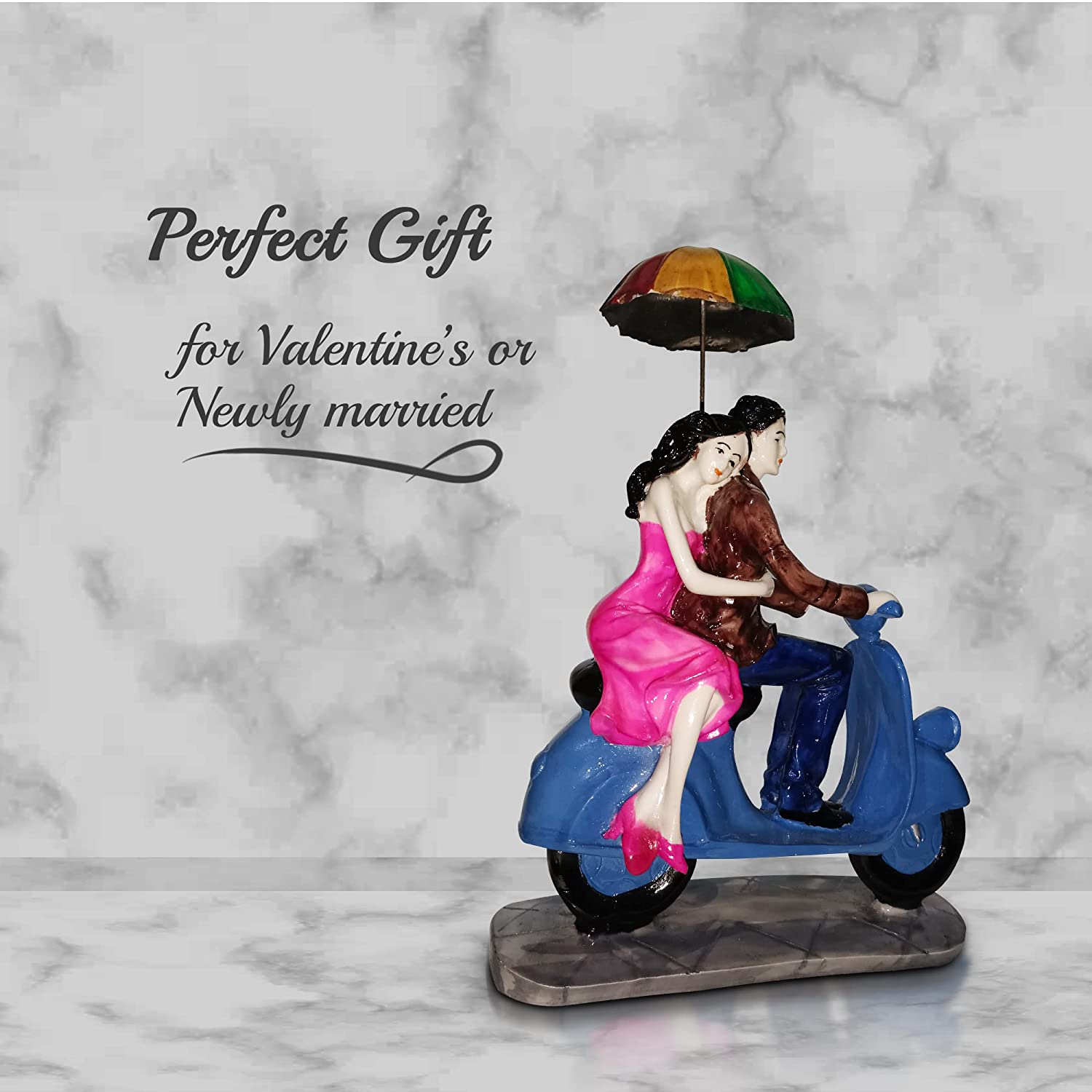 Buy a Statue of a Couple on a Scooter with Umbrella – Perfect Marriage ...