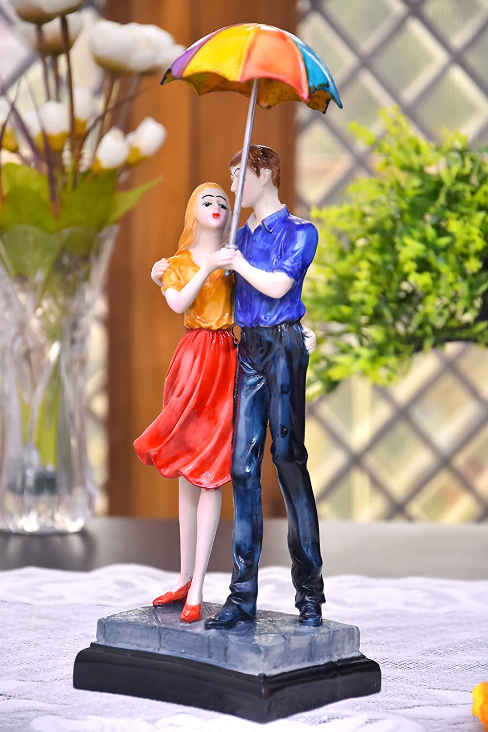 Orange and Blue Couple Statue with Teddy for anniversary gifts
