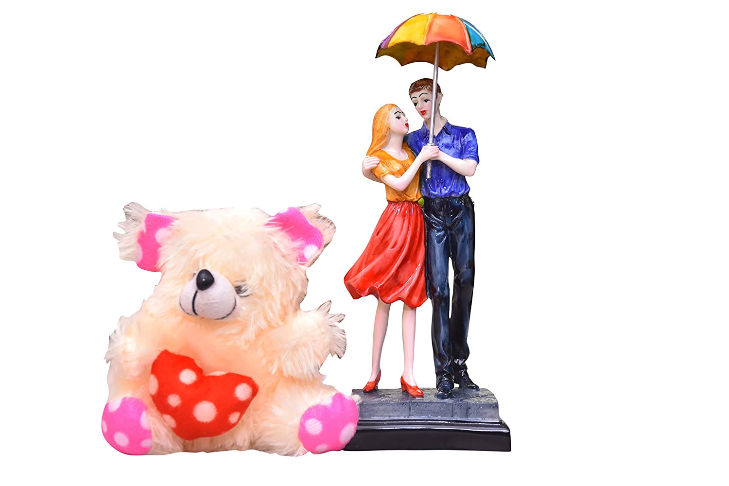 Orange and Blue Couple Statue with Teddy for anniversary gifts