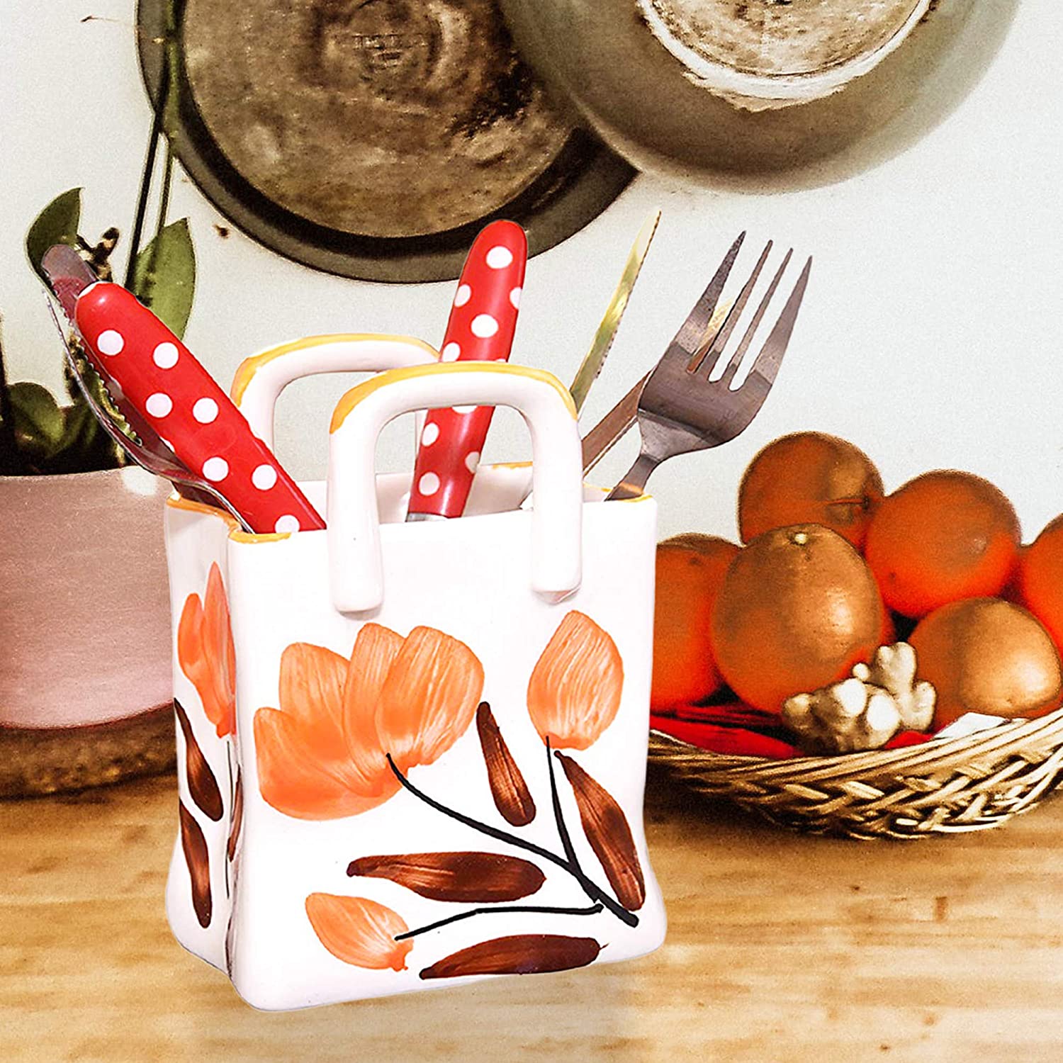 Chic Floral Ceramic Cutlery Holder - Must-Have!