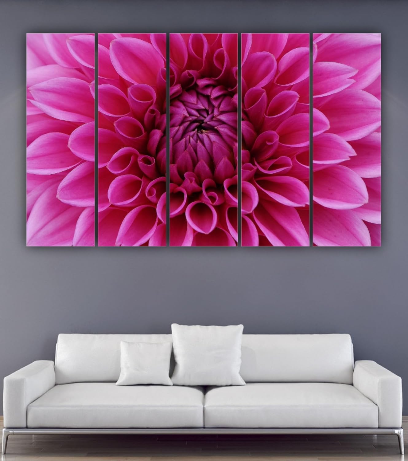 5-Panel Pink Dahlia Canvas Wall Art (127cm) for 12ft Walls | Moolwan